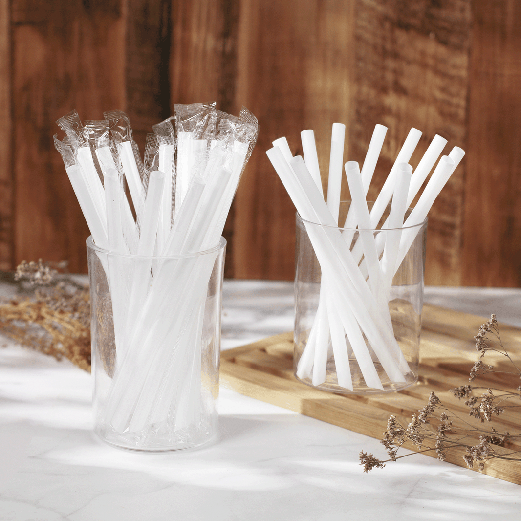 9" Diagonal Cut Boba Straws Poly Wrapped, White - 1,600 pcs – LollicupStore