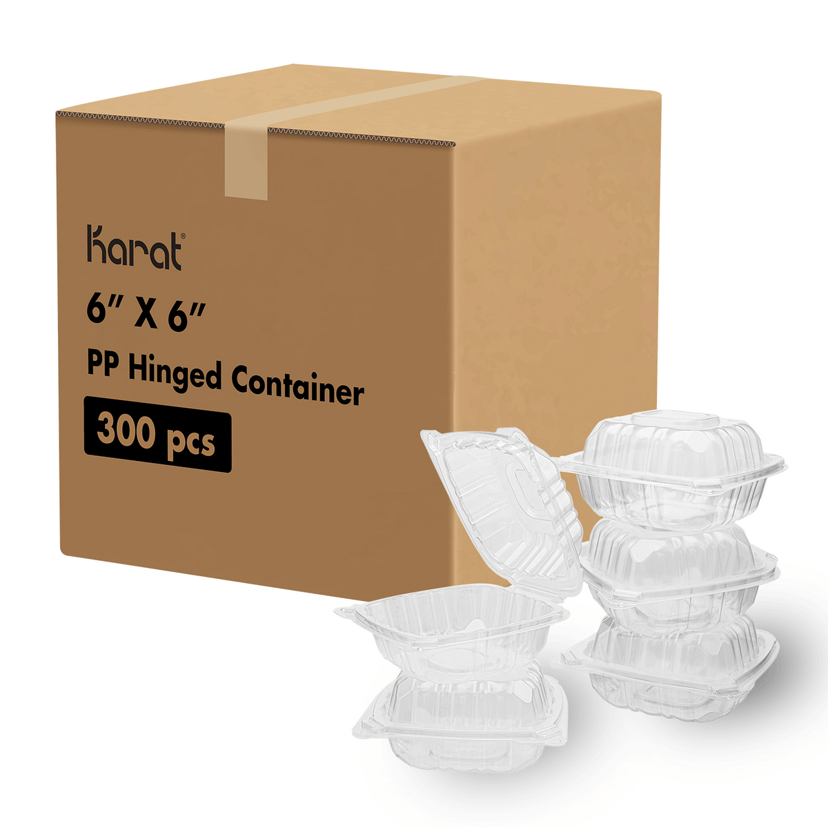 Karat 6'' x 6" PP Plastic Hinged Container, Clear - 300 pcs – LollicupStore