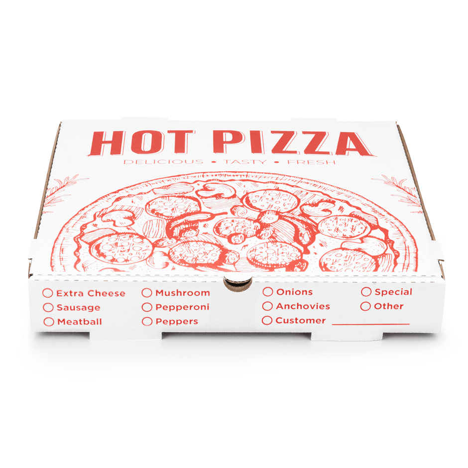 [50 ct] Corrugated Pizza Box, 14''x14''x2'', Generic Print – LollicupStore
