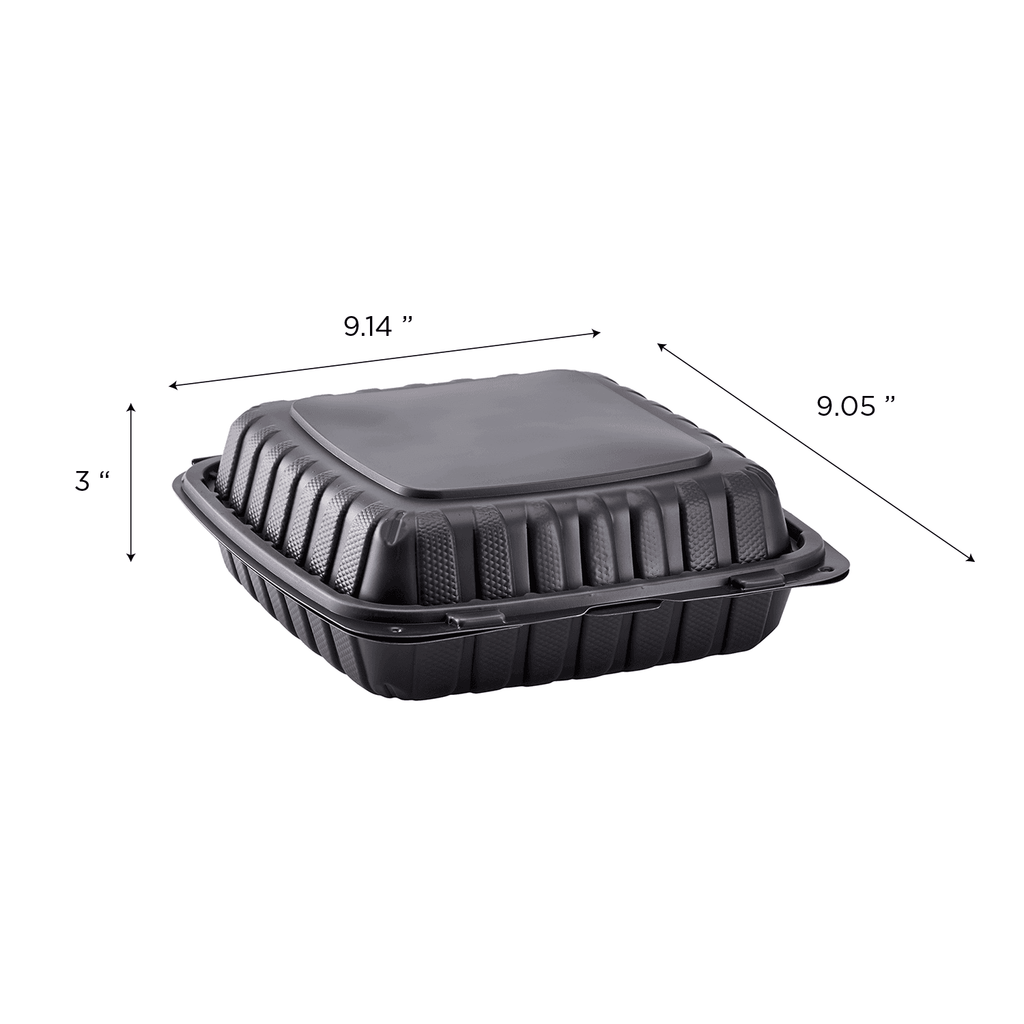 Karat Earth 9" x 9" Mineral Filled PP Hinged Container, Black - 120 pc