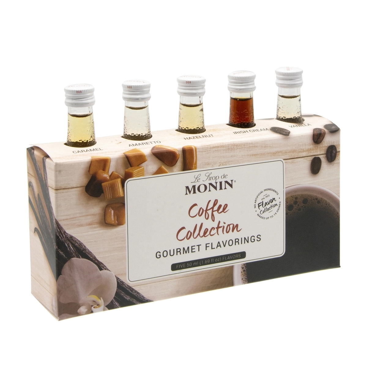 Monin Mini Coffee Collection Gourmet Flavorings - 5-pack Sampler (50mL ...