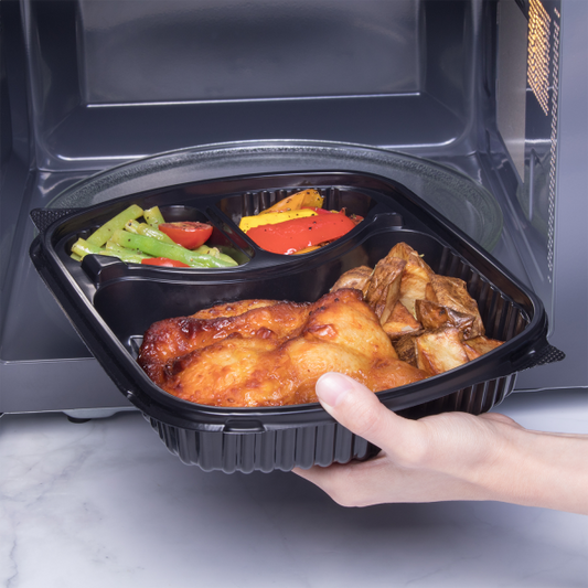 [300 ct] 36 oz Microwaveable Take-Out Box | 3-Compartment | PP | Black ...