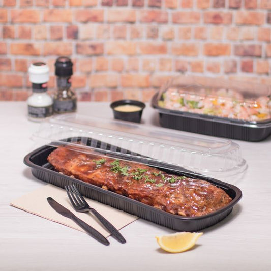 [100 ct] Full Slab Black PP Plastic Rib Container with Clear OPS lid ...
