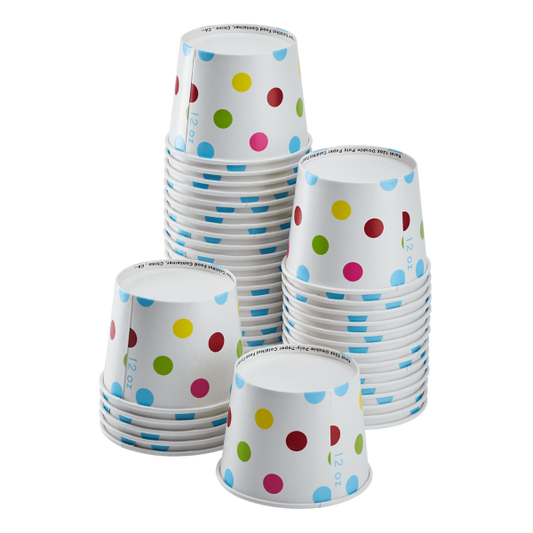 [1,000 ct] 12 oz Paper Food Containers | 100 mm | Dots Print ...