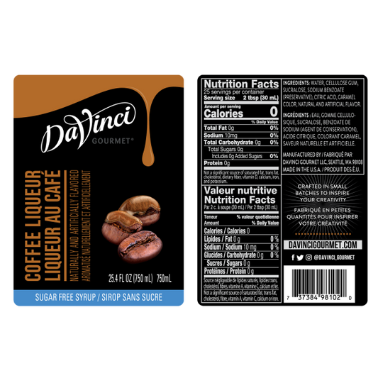 DaVinci Sugar Free Coffee Liqueur Syrup - Bottle (750mL) – LollicupStore