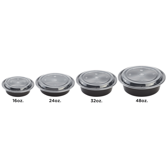 [150 sets] 48 oz PP Plastic Microwavable Round Food Containers & Lids ...